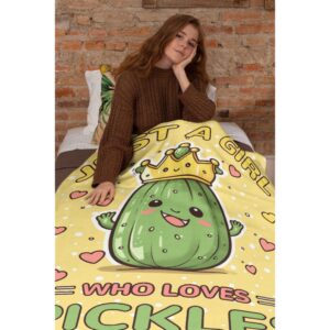 Pickles Blanket Gifts 60 x 50 Inch for Teen,Just a Girl Who Loves Pickles Fannel Fleece Super Soft Throw Blanket Travel Throw Blanket for Bed Couch Sofa