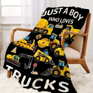 Truck Blanket Gifts 40 x 50 Inch for Kid,Just A Boy Who Loves Trucks Throw Blanket Fannel,Fleece Super Soft Travel Throw Blanket for Bed Couch Sofa