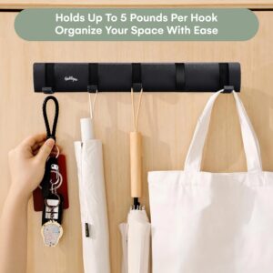 Hallops Retractable Hook - Black Coat Rack Wall Mount - 15.7 x 2.3 in Metal Hardwood Base with 5 Folding Coat Hooks - Space-Saving Design Coat Hangers Ideal for Small Living Spaces Holds up to 5lbs