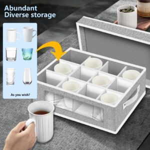 homyfort 2 Pack Cup and Coffee Mug Storage Box Organizer with Dividers, China Storage Containers Hard Shell with 24 Compartments for Mugs Moving and Protection (Grey)