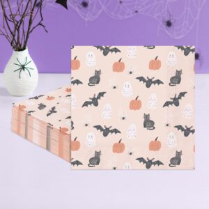 Cheerland Pastel Halloween Theme Napkins - Set of 50 | Adorable Halloween Bat Cat Ghost Pumpkin Design | Indoor/Outdoor