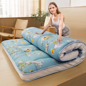 maxyoyo rustic floral korean futon mattress, japanese floor mattress quilted bed mattress topper, extra thick folding sleeping pad tatami mat breathable floor lounger guest bed for camping couch, full