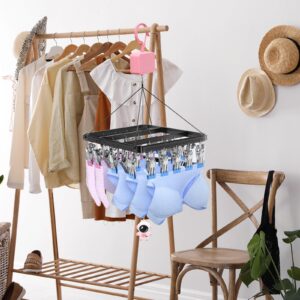 BEIJITA Liftable Sock Drying Rack, Stainless Steel Clothes Drying Hanger with 30 Clips, Socks Hanger Dryer with Swivel Wind-Proof Hook, Laundry Hanger for Socks, Towels, Bras, Lingerie, Baby Clothes