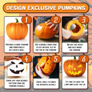 Erosbon 35pcs Pumpkin Carving Kit for Kids & Adult- Professional Stainless Steel Pumpkin Carving Tools & Stencil& Candles for Halloween Decoration Jack O Lantern Pumpkin