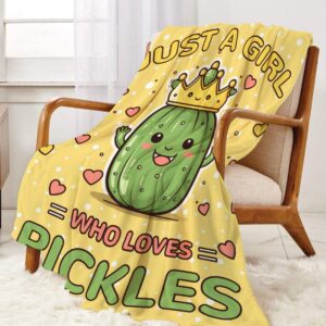 Pickles Blanket Gifts 60 x 50 Inch for Teen,Just a Girl Who Loves Pickles Fannel Fleece Super Soft Throw Blanket Travel Throw Blanket for Bed Couch Sofa