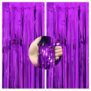 toppot 2 pack 3.3x8.2 ft purple foil fringe curtains backdrop, tinsel curtain backdrop, streamer backdrop for birthday party, graduation and most common holiday party decorations