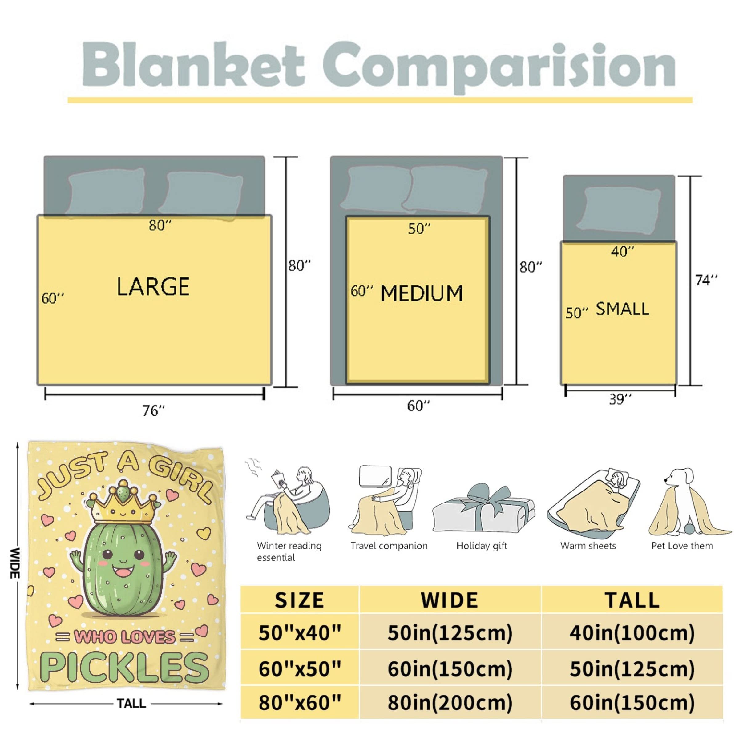 Pickles Blanket Gifts 60 x 50 Inch for Teen,Just a Girl Who Loves Pickles Fannel Fleece Super Soft Throw Blanket Travel Throw Blanket for Bed Couch Sofa