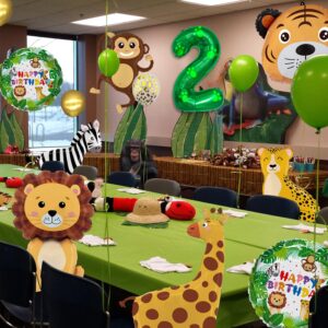 Jungle Animal Balloons, Safari Birthday Decorations, Large 40in Number 2 Balloon, Cute Smile Animal Balloons, for Boys Girls 2 Years Old Birthday, Jungle Safari Theme Party