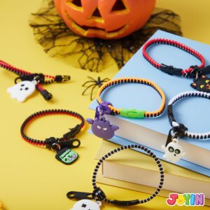 JOYIN 60 PCS Halloween Zipper Bracelets Bulk Set, Friendship Zipper Wristbands for Kids Gift, Halloween Trinkets, Halloween Goodie Bag Fillers, Classroom Prizes