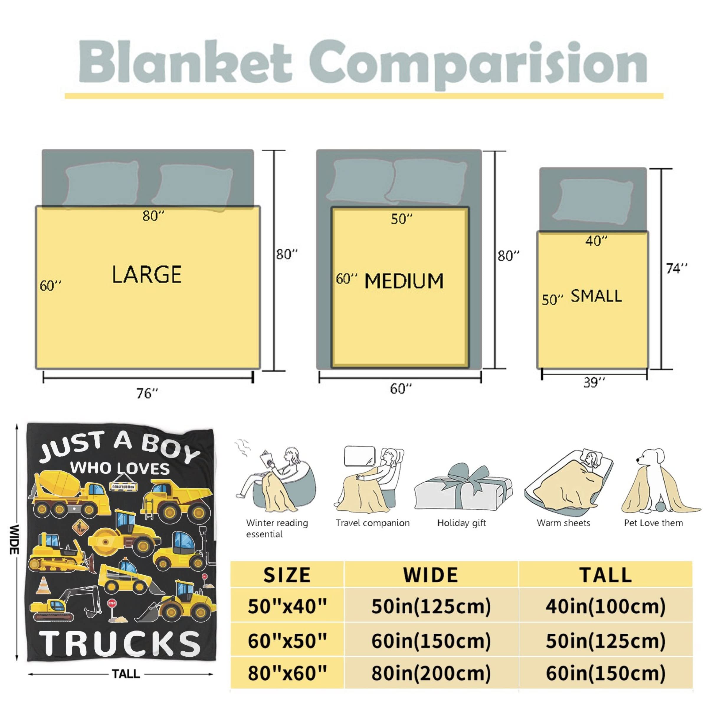 Truck Blanket Gifts 40 x 50 Inch for Kid,Just A Boy Who Loves Trucks Throw Blanket Fannel,Fleece Super Soft Travel Throw Blanket for Bed Couch Sofa