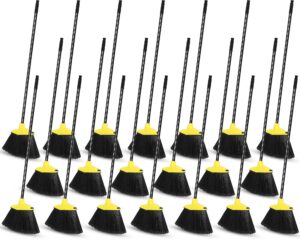 willbond 20 pcs heavy duty broom outdoor indoor commercial angle brooms bulk for courtyard garage lobby mall market floor home kitchen room office pet hair rubbish 54 inch (yellow)