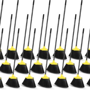 WILLBOND 20 Pcs Heavy Duty Broom Outdoor Indoor Commercial Angle Brooms Bulk for Courtyard Garage Lobby Mall Market Floor Home Kitchen Room Office Pet Hair Rubbish 54 Inch (Yellow)