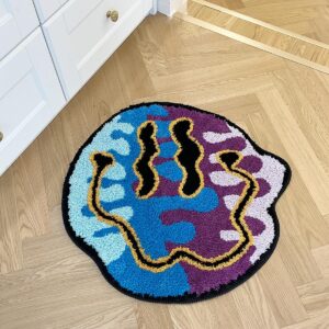 Tufted Magic Trippy Smiling Face Rug Handmade Carpet Custom Rug for Home Decoration or Gift (23.6X23.6 inch)