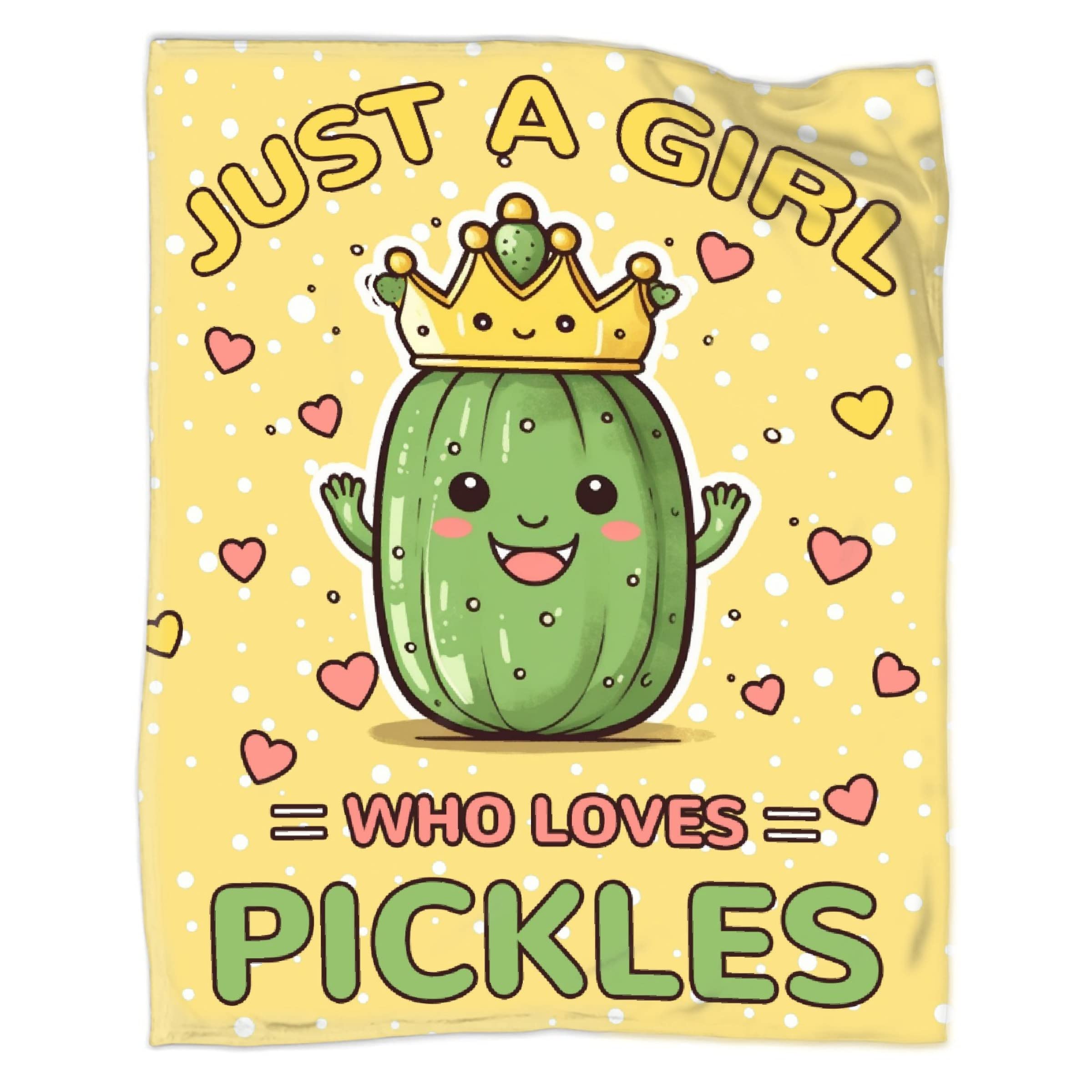 Pickles Blanket Gifts 60 x 50 Inch for Teen,Just a Girl Who Loves Pickles Fannel Fleece Super Soft Throw Blanket Travel Throw Blanket for Bed Couch Sofa