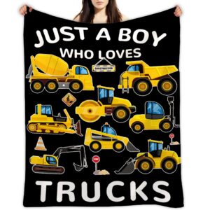 Truck Blanket Gifts 40 x 50 Inch for Kid,Just A Boy Who Loves Trucks Throw Blanket Fannel,Fleece Super Soft Travel Throw Blanket for Bed Couch Sofa