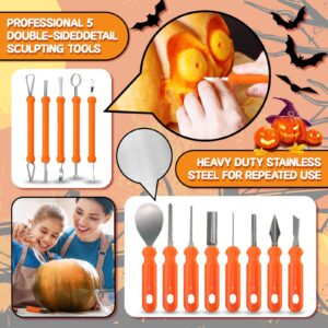 Erosbon 35pcs Pumpkin Carving Kit for Kids & Adult- Professional Stainless Steel Pumpkin Carving Tools & Stencil& Candles for Halloween Decoration Jack O Lantern Pumpkin