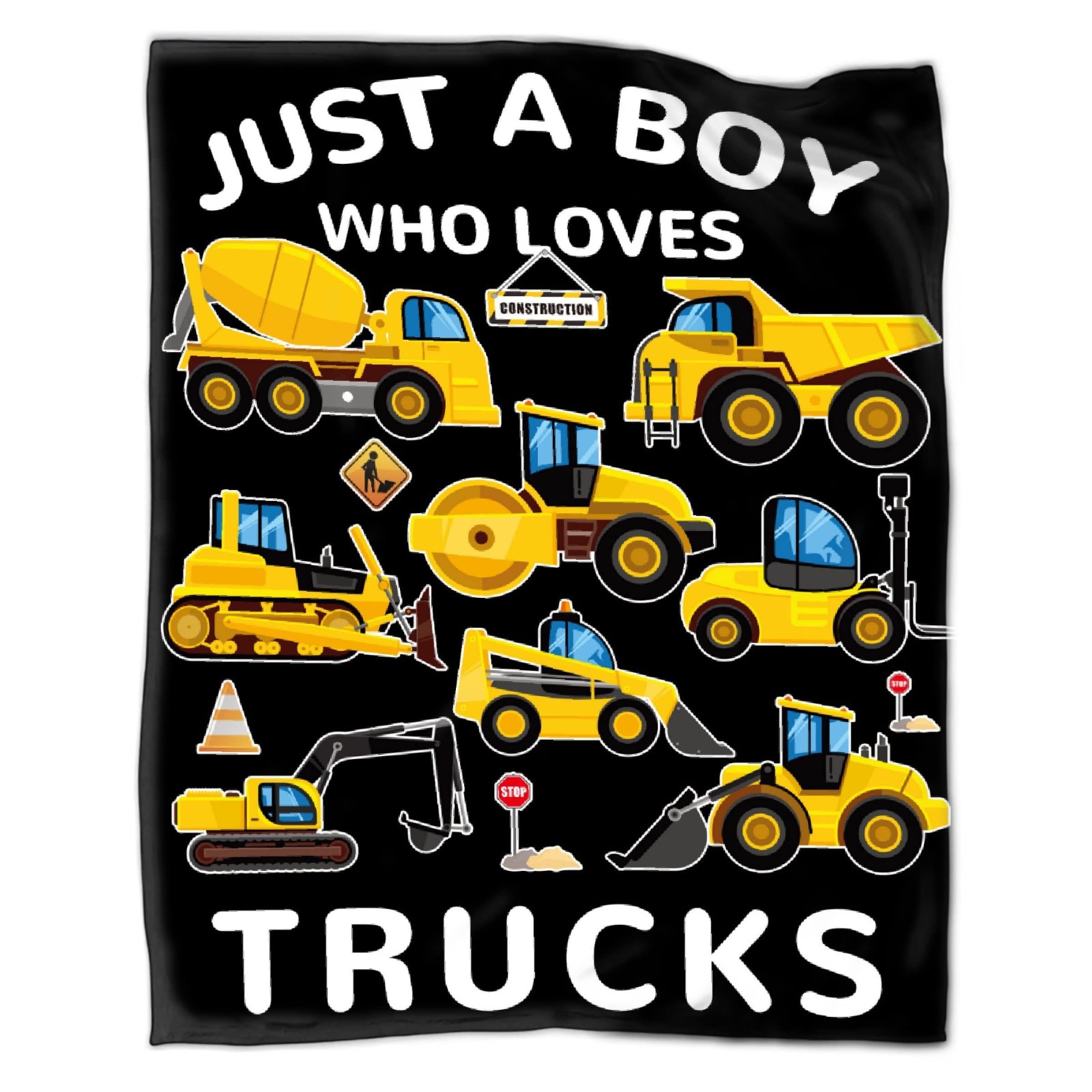 Truck Blanket Gifts 40 x 50 Inch for Kid,Just A Boy Who Loves Trucks Throw Blanket Fannel,Fleece Super Soft Travel Throw Blanket for Bed Couch Sofa