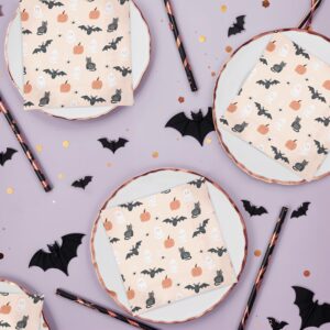 Cheerland Pastel Halloween Theme Napkins - Set of 50 | Adorable Halloween Bat Cat Ghost Pumpkin Design | Indoor/Outdoor