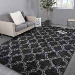 hutha 6x9 shag large area rugs for living room, dark grey and white modern super soft bedroom carpet, moroccan luxury geometric plush fluffy rug for kids nursery girls room indoor home decor