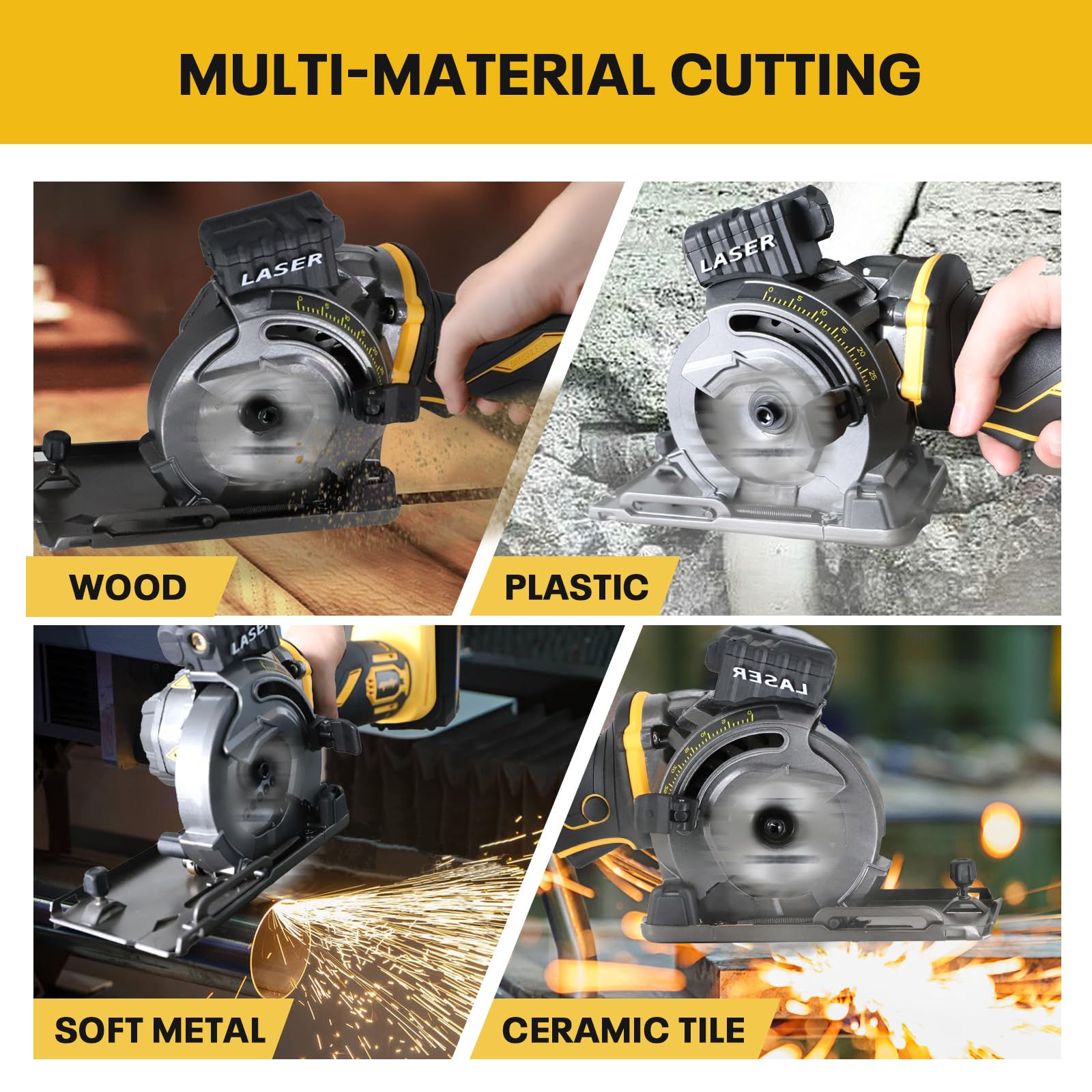 Mellif Cordless 3200RPM Tile Saw, Compatible with dewalt 20V MAX Battery, 3-1/2" Blades, 1-2/11'' Max Cut Depth - For Wood, Plastic, Soft Metal