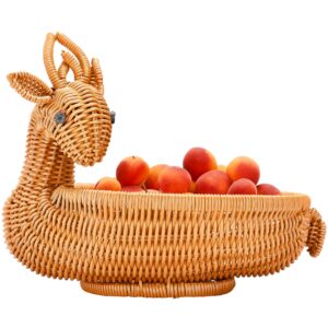 prosumers choice fawn shaped open storage bin - woven wicker basket, safari bins nursery décor - creative organizer for home - decorative serving basket - light brown