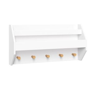 riverridge kids catch-all wall shelf with bookrack and hooks, one size, white