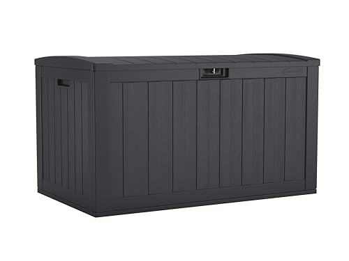 Suncast 134 Gallon Deck Box, Outdoor Storage for Tools, Gardening Equipment, Sports Gear, and More, Cyberspace