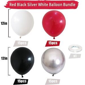 Red and Black Balloons, 60 PCS Red Black and White Balloons Set with Metallic Silver Balloons, 12 Inch Red and Silver Balloons for Kids Boys Graduation Superhero Theme Party Birthday Party Decorations