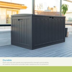 Suncast 134 Gallon Deck Box, Outdoor Storage for Tools, Gardening Equipment, Sports Gear, and More, Cyberspace