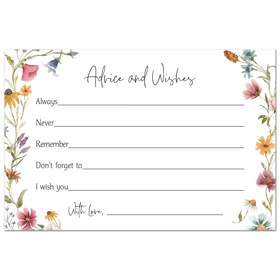 Wildflower Wedding Bridal Advice Cards - 48 Cards