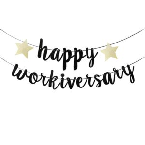 jensenlin happy workiversary banner,gold glitter paper sign for work party office party,happy work anniversary party decorations.(black)