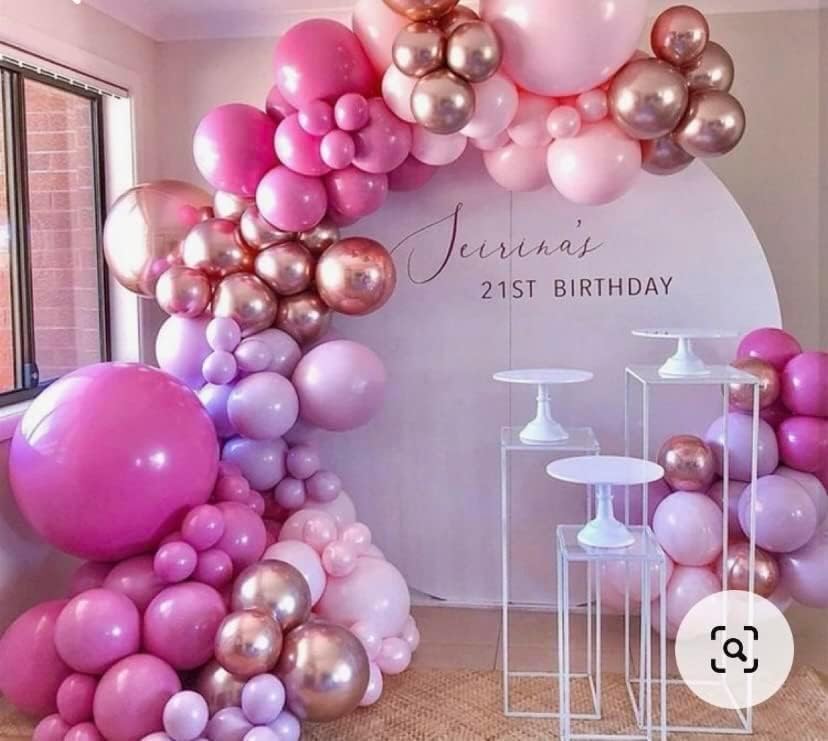 Pink Balloons, 60 Pcs Hot Pink Balloons Set with Rose Gold Confetti Metallic Rose Gold Balloons, 12 Inch Magenta Fuchsia Pink Baby Pink Balloons for Bridal Shower Wedding Girls Birthday Party