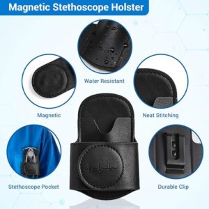 Magnetic Stethoscope Holster for 3M Littmann Stethoscope, MDF, & More. Stethoscope Holder Hip Clip Great for RN, MD, EMT, & Medical Student. (Black)