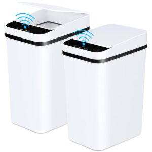 anborry bathroom trash cans with lid 2 pack 2.2 gallon touchless automatic motion sensor small slim garbage can, smart electric narrow garbage bin for bedroom office kitchen (white)