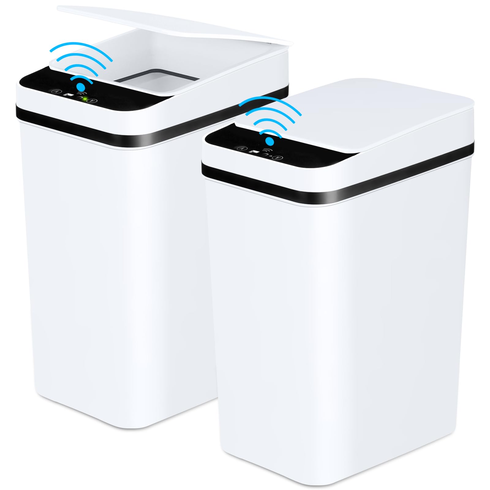 Anborry Bathroom Trash Cans with Lid 2 Pack 2.2 Gallon Touchless Automatic Motion Sensor Small Slim Garbage Can, Smart Electric Narrow Garbage Bin for Bedroom Office Kitchen (White)