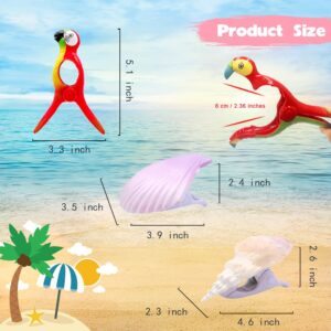 4 PCS Beach Towel Clips, Heavy Duty Towel Clip, Cute Beach Towel Clips for Beach Chairs, Flamingo Parrot Shell Towel Holder Jumbo Size for Clothes Quilt Blanket Home Patio Pool Chair Cruise (Parrot 1)