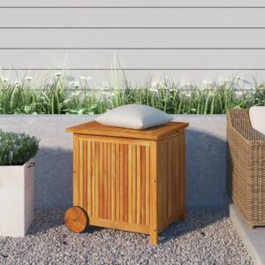 loibinfen outdoor storage box with wheels, wooden patio deck box, outdoor cushion storage container bin chest for patio cushions, outdoor gardening tools, 23.6"x19.7"x22.8" solid wood acacia