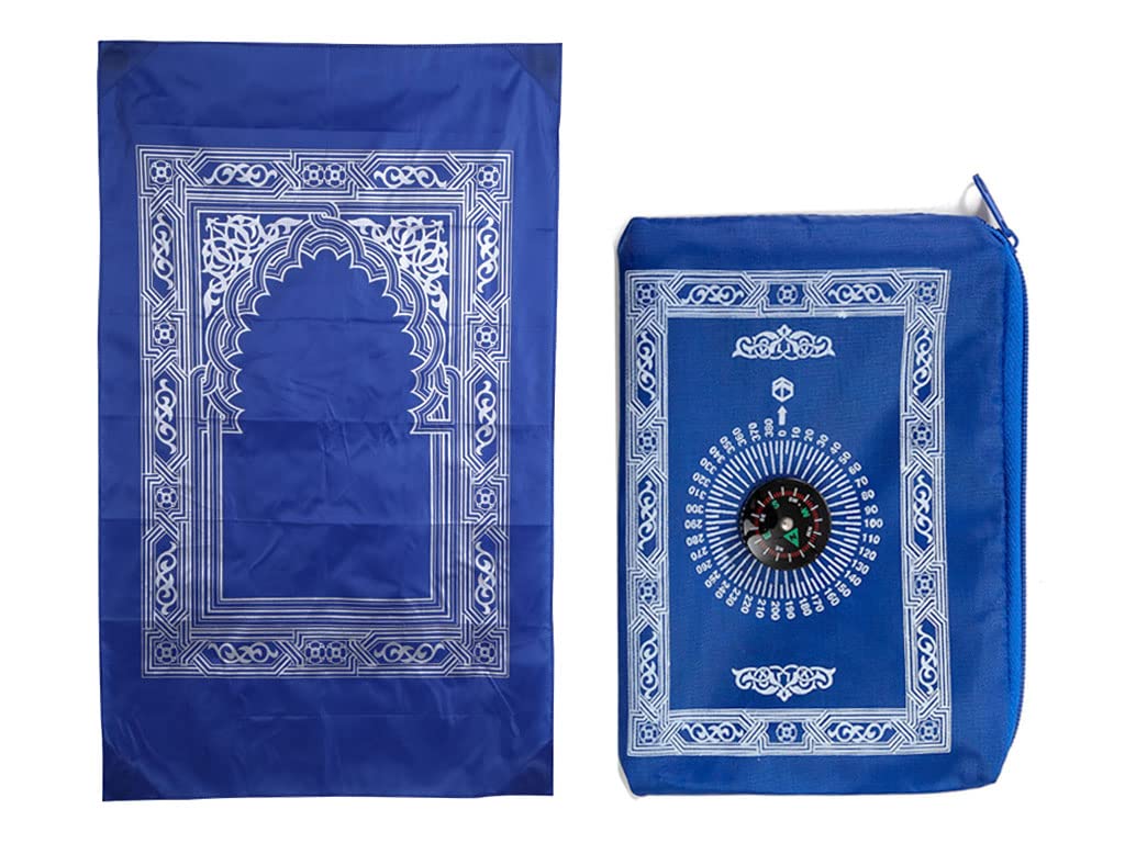 Abiyou 1 Piece Prayer Mat, Musilm Prayer Mat, Polyester Prayer Rug, Portable Travel Prayer Mat, Travel Prayer Rug with Compass, for Muslim Prayer, Ramadan(Blue, 60CMx100CM)