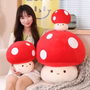 snowolf cute mushroom plush toy 3d soft red mushroom plushie pillow kawaii squishy doll stuffed hugging pillows gift for girls kids women decor christmas valentines party, 9.8inch