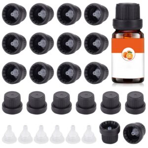 benecreat 30 set black boston bottle cap, 18mm 18 tooth plastic replacement bottle cap with hopper inner plug for essential oil bottle and reagent bottle