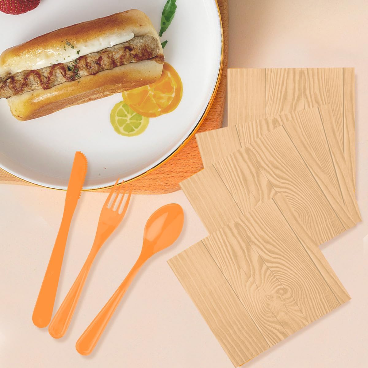 80Pcs Wood Grain Party Supplies Rustic Wood Grain Party Set 7"Wood Grain Paper Plate Wood Slice Napkins for Camp Fire Camping Woodland Animal Baby Shower Lumberjack Birthday Party Decorations|Serve 40