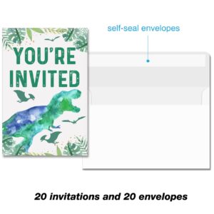 Soiceu Green Dinosaur 1st Birthday Party Invitations with Envelopes Set of 20 One-a-Saurus Dino Dinosaur First Birthday Invites Fill in Blank