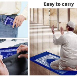 Abiyou 1 Piece Prayer Mat, Musilm Prayer Mat, Polyester Prayer Rug, Portable Travel Prayer Mat, Travel Prayer Rug with Compass, for Muslim Prayer, Ramadan(Blue, 60CMx100CM)