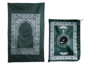 abiyou 1 piece prayer mat, musilm prayer mat, polyester prayer rug, portable travel prayer mat, travel prayer rug with compass, for muslim prayer, ramadan(green, 60cmx100cm)