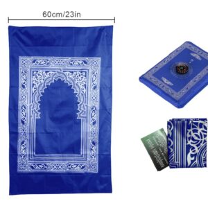 Abiyou 1 Piece Prayer Mat, Musilm Prayer Mat, Polyester Prayer Rug, Portable Travel Prayer Mat, Travel Prayer Rug with Compass, for Muslim Prayer, Ramadan(Blue, 60CMx100CM)