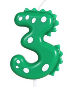 3rd birthday candles, number 3 candle, dinosaur party decorations for birthday, green happy birthday candle for cake, handmade numeral candle dino theme cake topper anniversary party decor