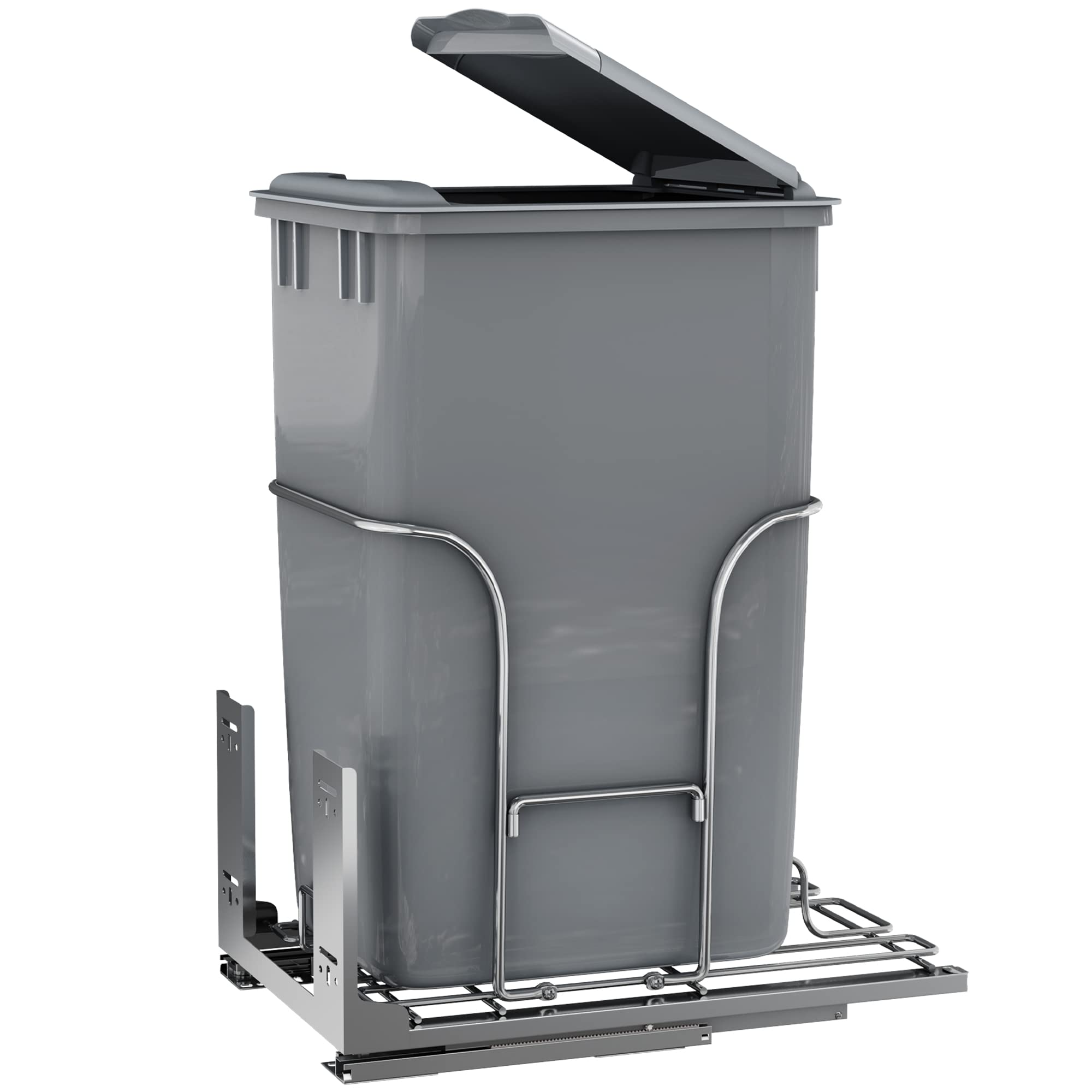 DWVO 50-Quart Pull-Out Trash Can with Lid Single Bins, Sliding Under Mount Kitchen Pullout Waste Container Trash Can, Gray