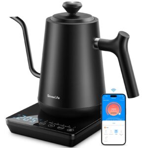 goveelife smart wifi electric kettle with led display, variable temperature control, 0.8l, alexa compatible - stainless steel kettle for pour over coffee, brew tea, boil hot water, matte black