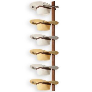 FLUFFYTREE Cowboy Hat Rack, 6 Pieces Hat Rack for Cowboy Hats with Wooden Board, Metal Cowboy Hat Holder Wall Storage Hat Holder-Organize Western Hats with Style and Ease