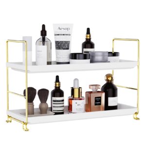 fsyueyun 2-tier makeup shelf organizer for vanity, bathroom organizer countertop large space skincare perfume organizers or kitchen spice rack (gold)